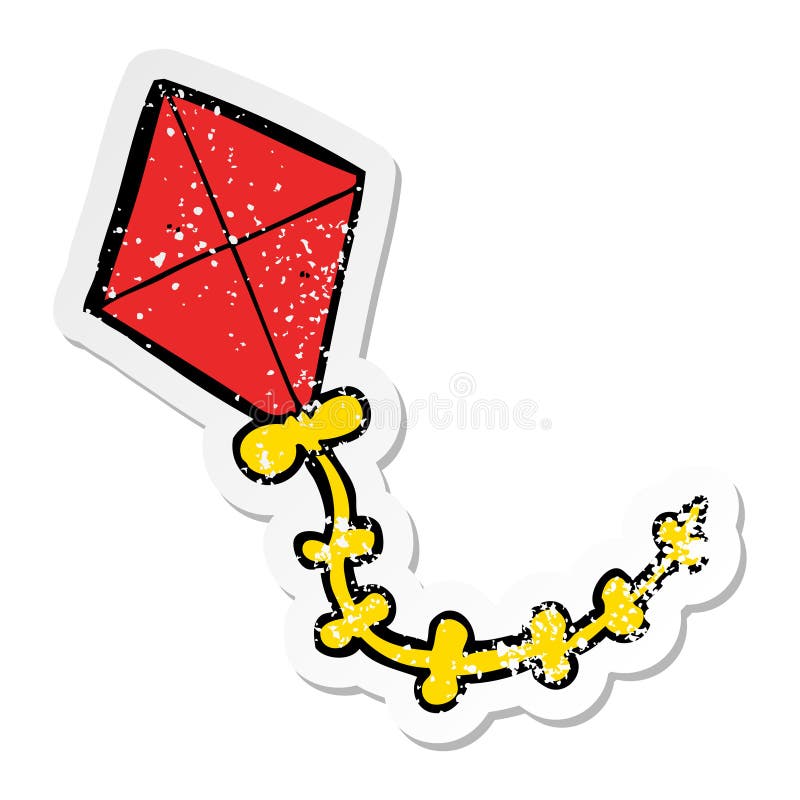 Kite Objects Cute Cartoon Sticker Distressed Grunge Realistic Torn ...
