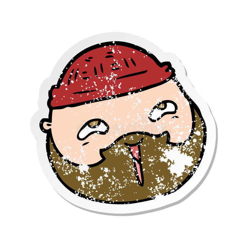 Distressed Sticker of a Cartoon Male Face with Beard Stock Vector ...