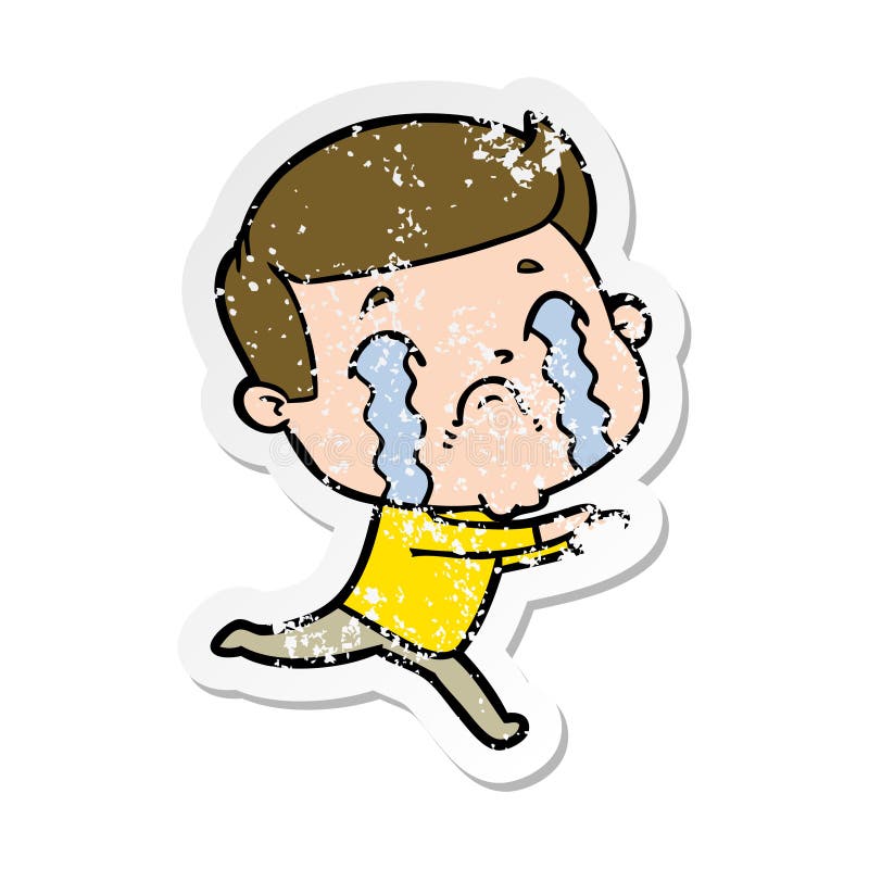 Distressed Sticker of a Cartoon Man Crying Stock Vector - Illustration ...
