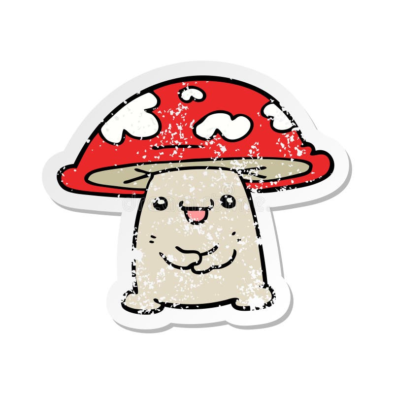 Distressed Sticker of a Cartoon Mushroom Character Stock Vector ...