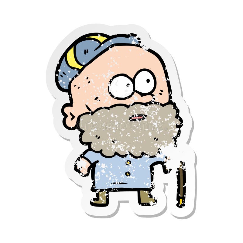 Distressed Sticker of a Cartoon Old Man with Walking Stick Stock Vector ...
