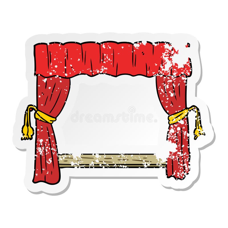 Distressed Sticker of a Cartoon Open Curtains Stock Vector ...