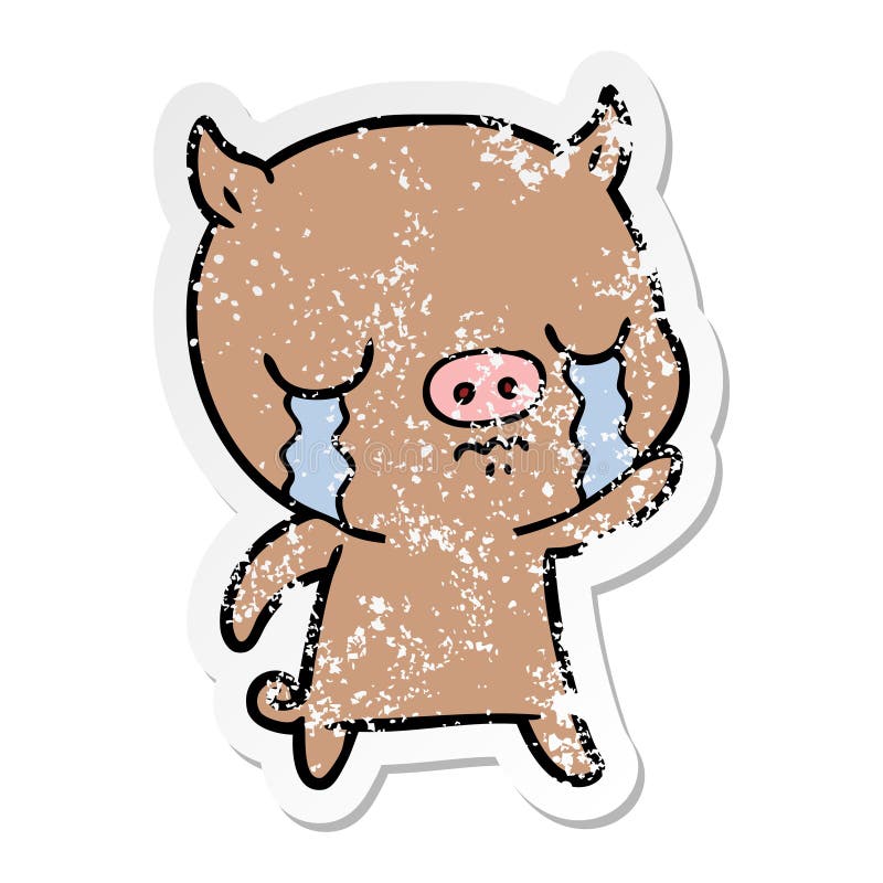 Distressed Sticker of a Cartoon Pig Crying Waving Goodbye Stock Vector ...