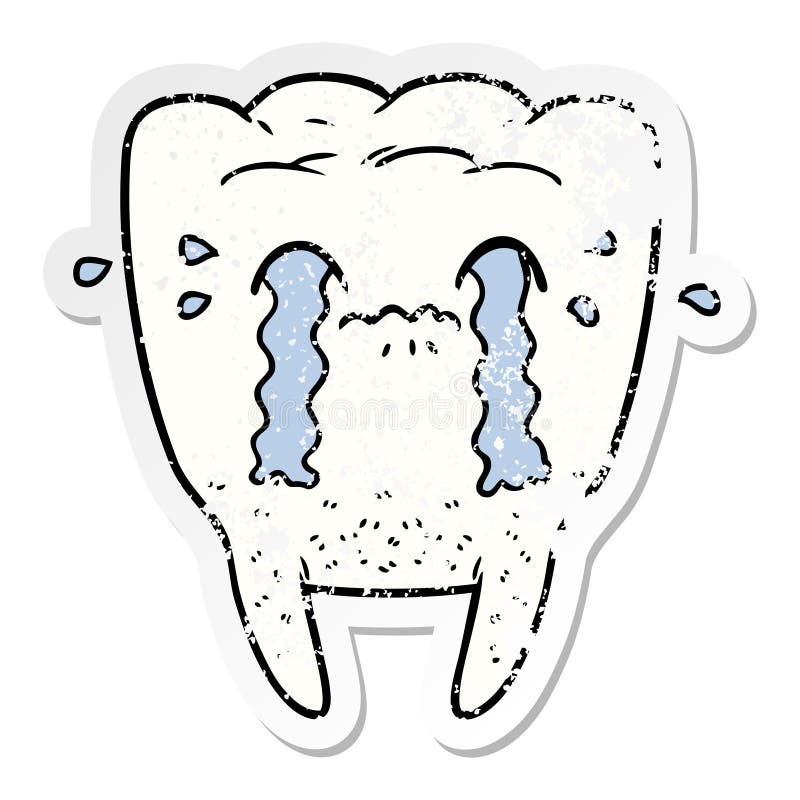 Distressed Sticker of a Cartoon Tooth Crying Stock Vector ...