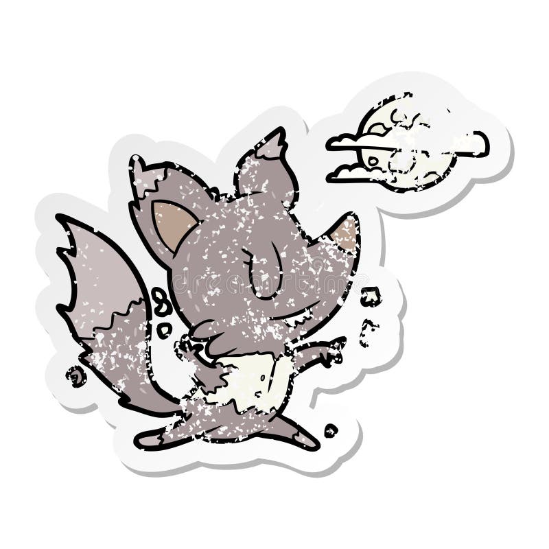 Distressed Sticker of a Cartoon Werewolf Changing in Moonlight Stock ...