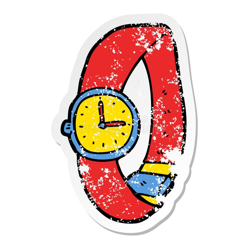Distressed Sticker of a Cartoon Wrist Watch Stock Vector - Illustration ...