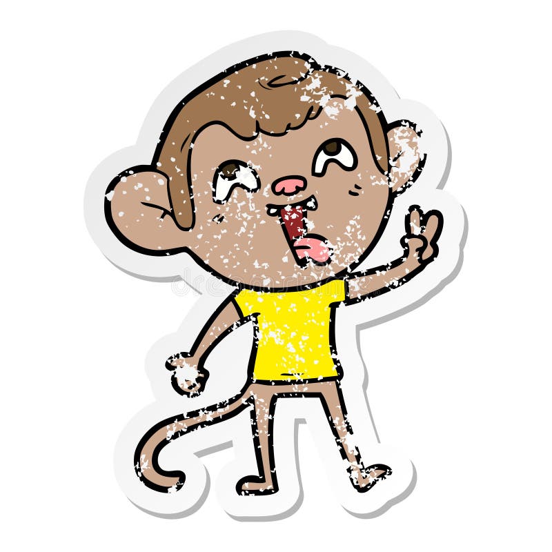 Distressed Sticker of a Crazy Cartoon Monkey Giving Peace Sign Stock ...