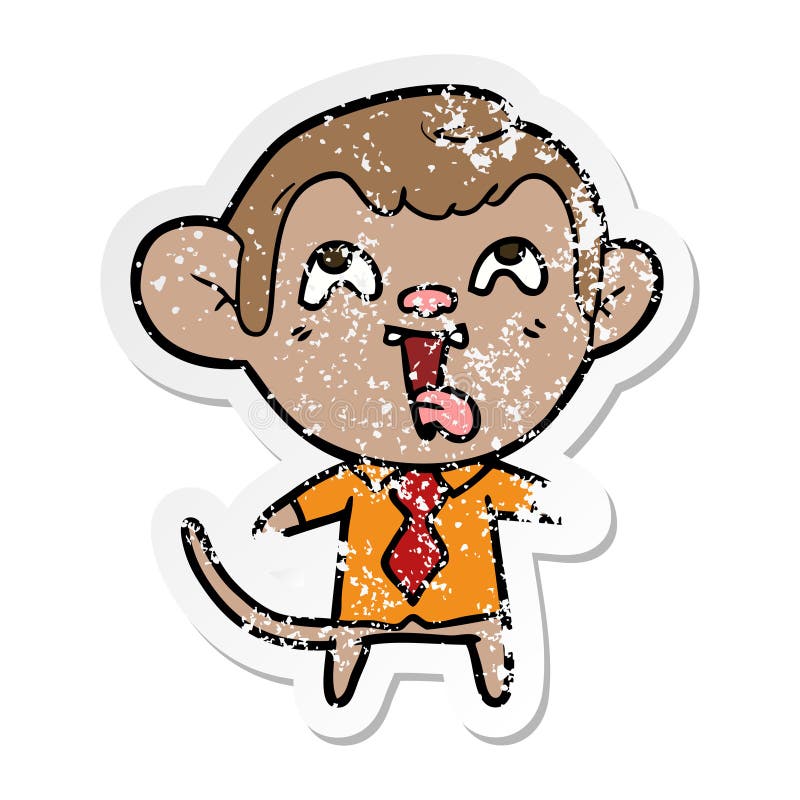 Distressed Sticker of a Crazy Cartoon Monkey in Shirt and Tie Stock ...