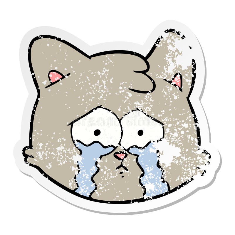 Distressed Sticker of a Crying Cartoon Cat Face Stock Vector ...