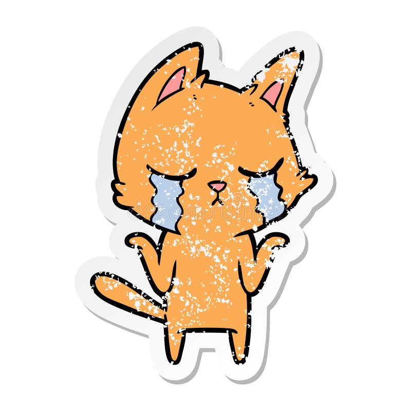 Distressed Sticker of a Crying Cartoon Cat Shrugging Stock Vector ...