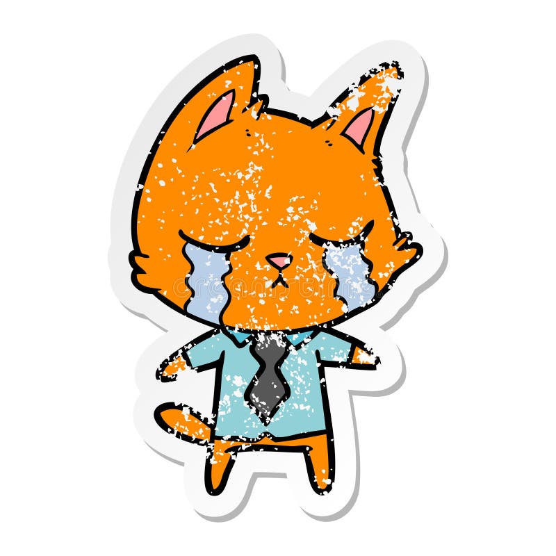 Distressed Sticker of a Crying Cartoon Office Worker Cat Stock Vector ...