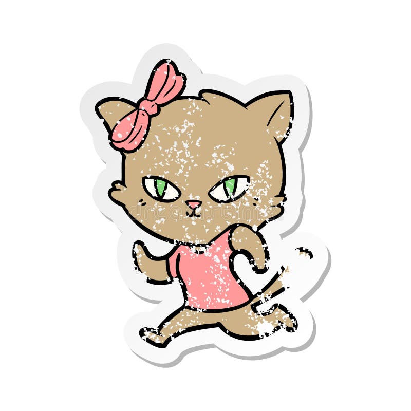 Distressed Sticker of a Cute Cartoon Cat Jogging Stock Vector ...