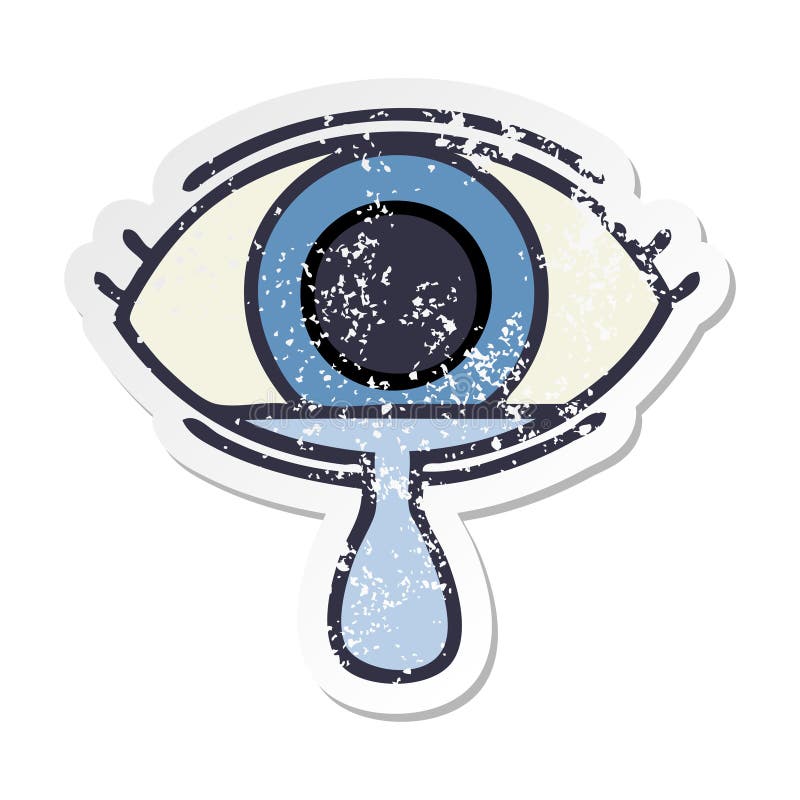 Distressed Sticker of a Cute Cartoon Crying Eye Stock Vector ...