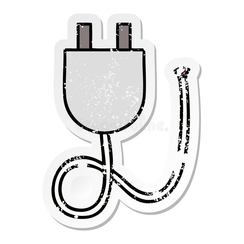 Distressed Sticker of a Cute Cartoon Electrical Plug Stock Vector ...