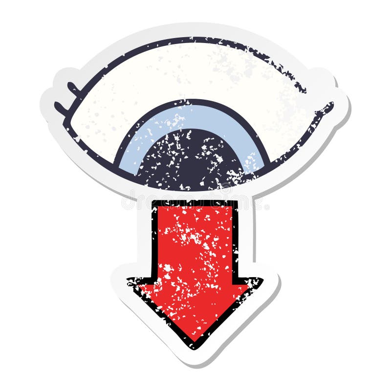 Distressed Sticker of a Cute Cartoon Eye Pointing Down Stock Vector ...