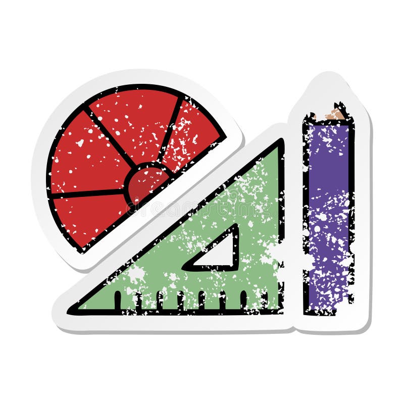 Distressed Sticker of a Cute Cartoon Maths Kit Stock Vector ...