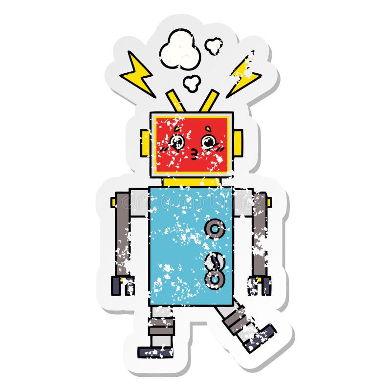 Distressed Sticker of a Cute Cartoon Robot Malfunction Stock Vector ...
