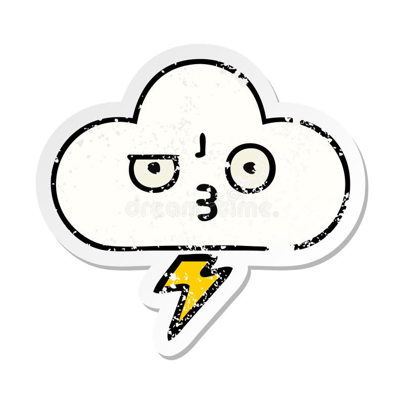 Cute Thunder Cloud With Kawaii Face Cartoon Vector Illustration Motif ...