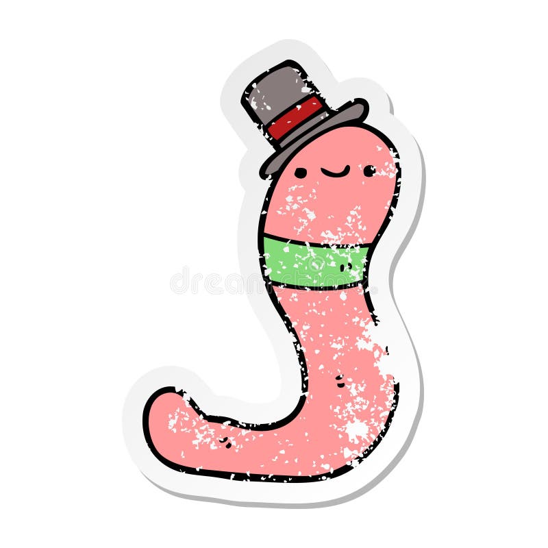 Distressed Sticker of a Cute Cartoon Worm Stock Vector - Illustration ...