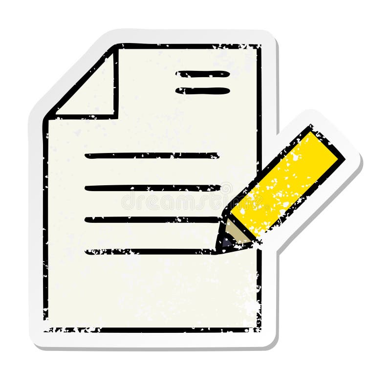 Distressed Sticker of a Cute Cartoon of Writing a Document Stock Vector ...