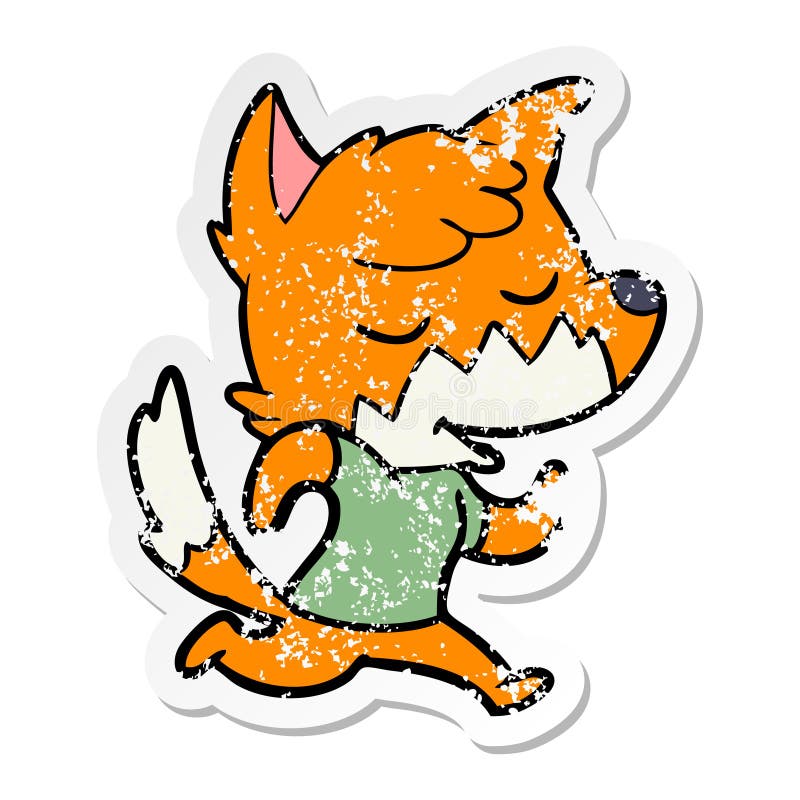 Distressed Sticker of a Friendly Cartoon Fox Running Stock Vector ...