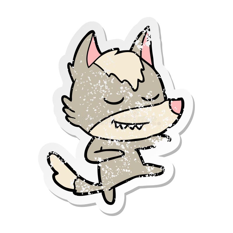 Distressed Sticker of a Friendly Cartoon Wolf Dancer Stock Vector ...
