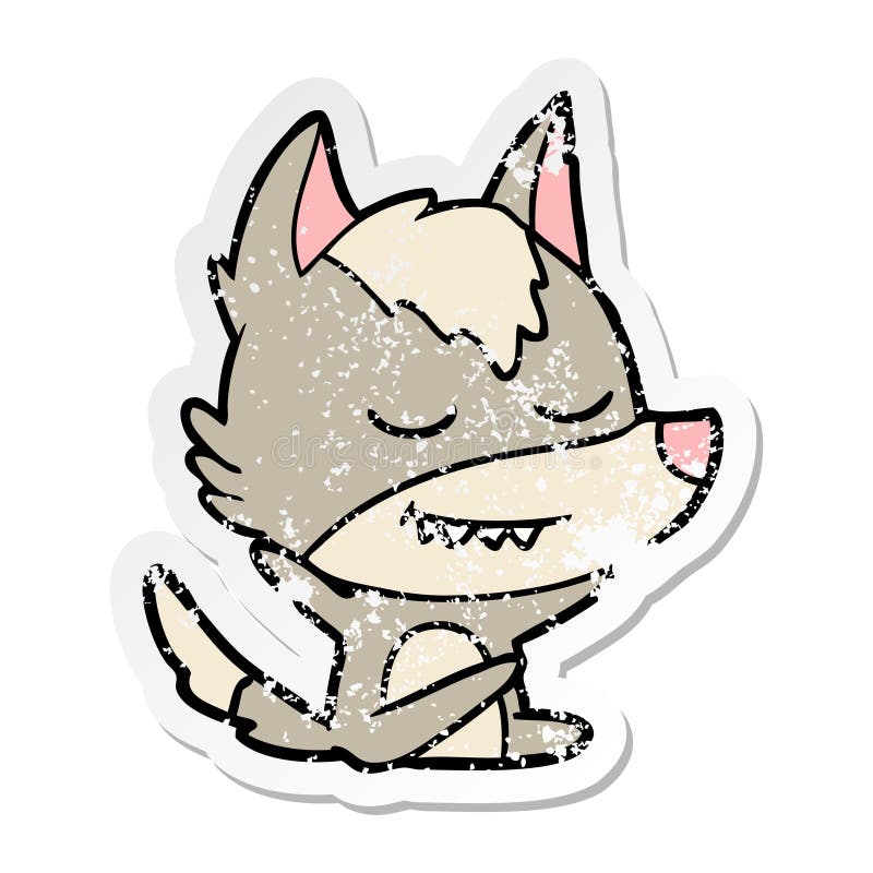 Distressed Sticker of a Friendly Cartoon Wolf Sitting Stock Vector ...