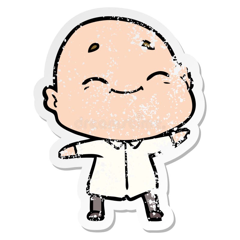 Distressed Sticker of a Happy Cartoon Bald Man Stock Vector ...