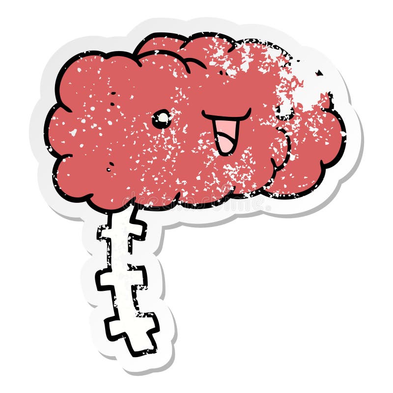 Distressed Sticker of a Happy Cartoon Brain Stock Vector - Illustration ...