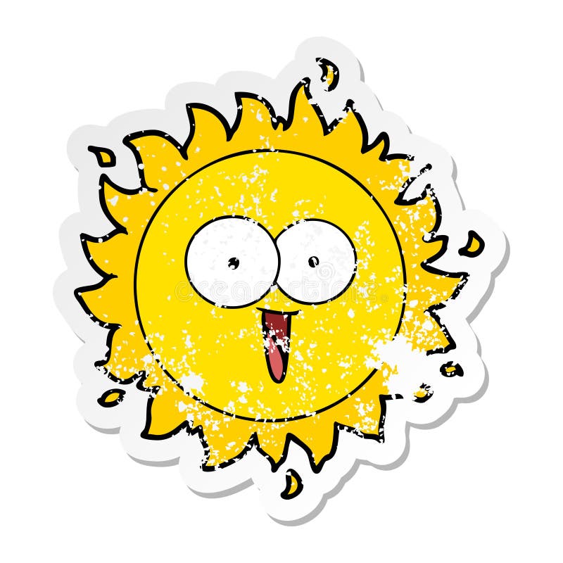 Distressed Sticker of a Happy Cartoon Sun Stock Vector - Illustration ...