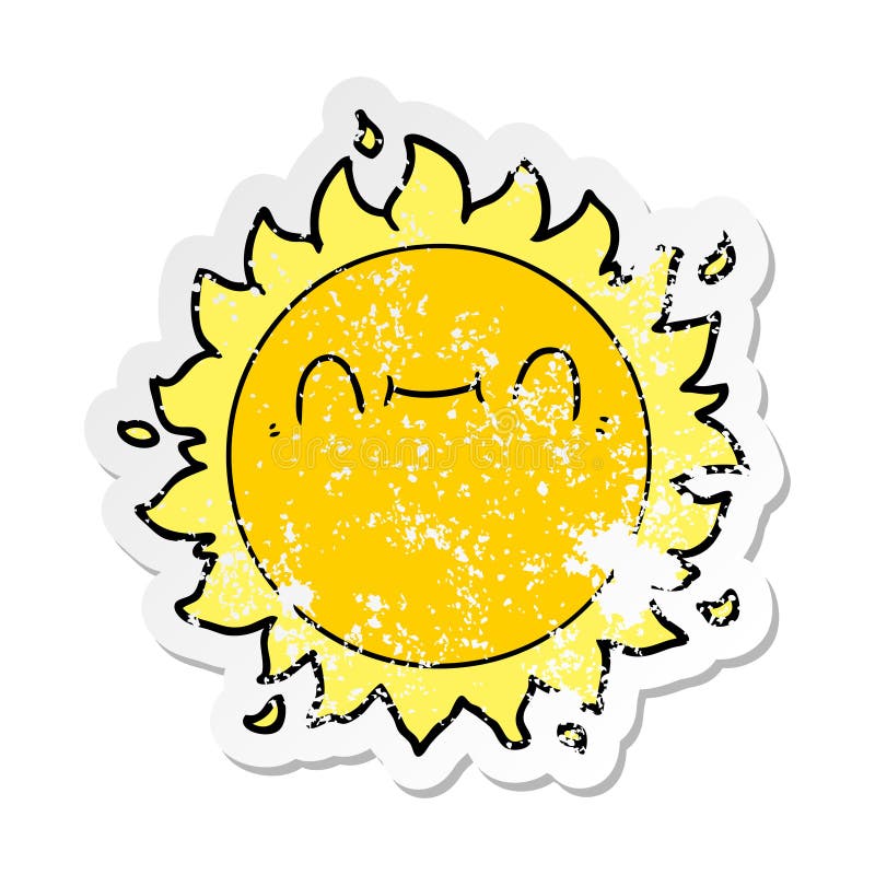 Distressed Sticker of a Happy Cartoon Sun Stock Vector - Illustration ...