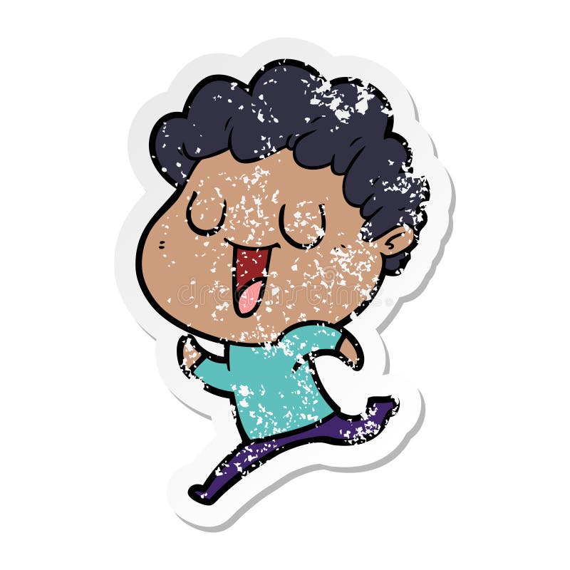 Distressed Sticker of a Laughing Cartoon Man Running Stock Vector ...