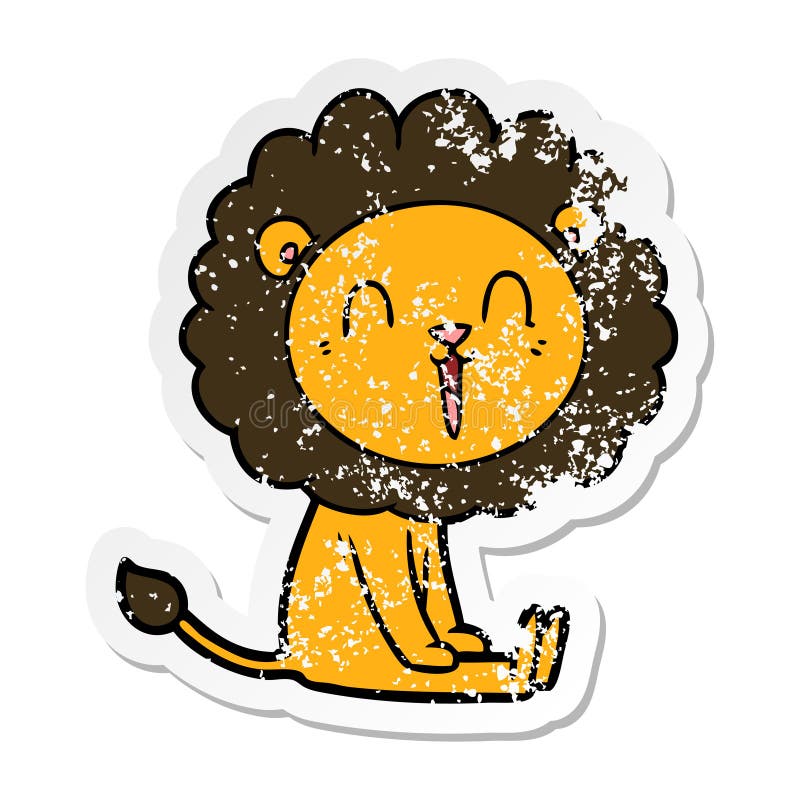 Distressed Sticker of a Laughing Lion Cartoon Sitting Stock Vector ...