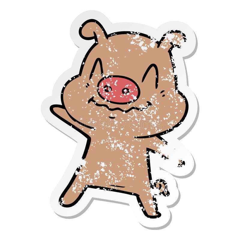 Distressed Sticker of a Nervous Cartoon Pig Stock Vector - Illustration ...
