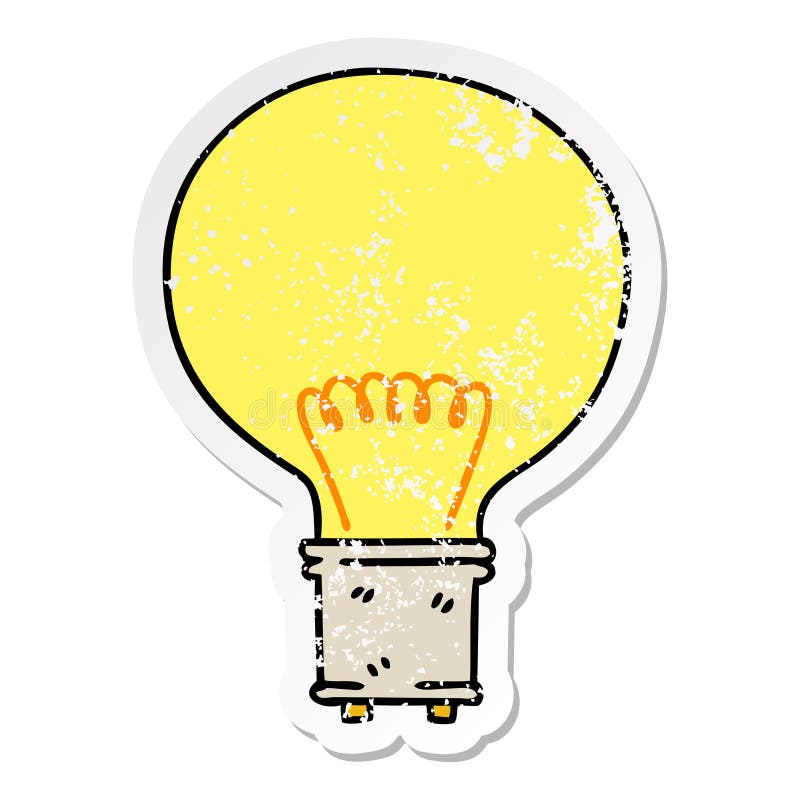 Distressed Sticker of a Quirky Hand Drawn Cartoon Light Bulb Stock ...