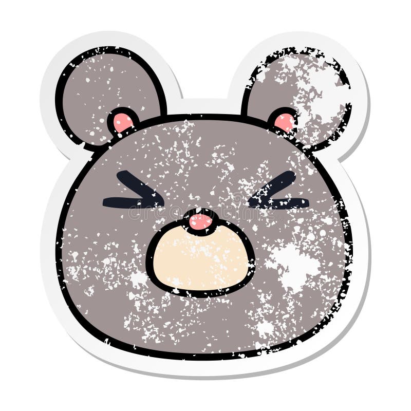 Distressed Sticker of a Quirky Hand Drawn Cartoon Mouse Face Stock ...