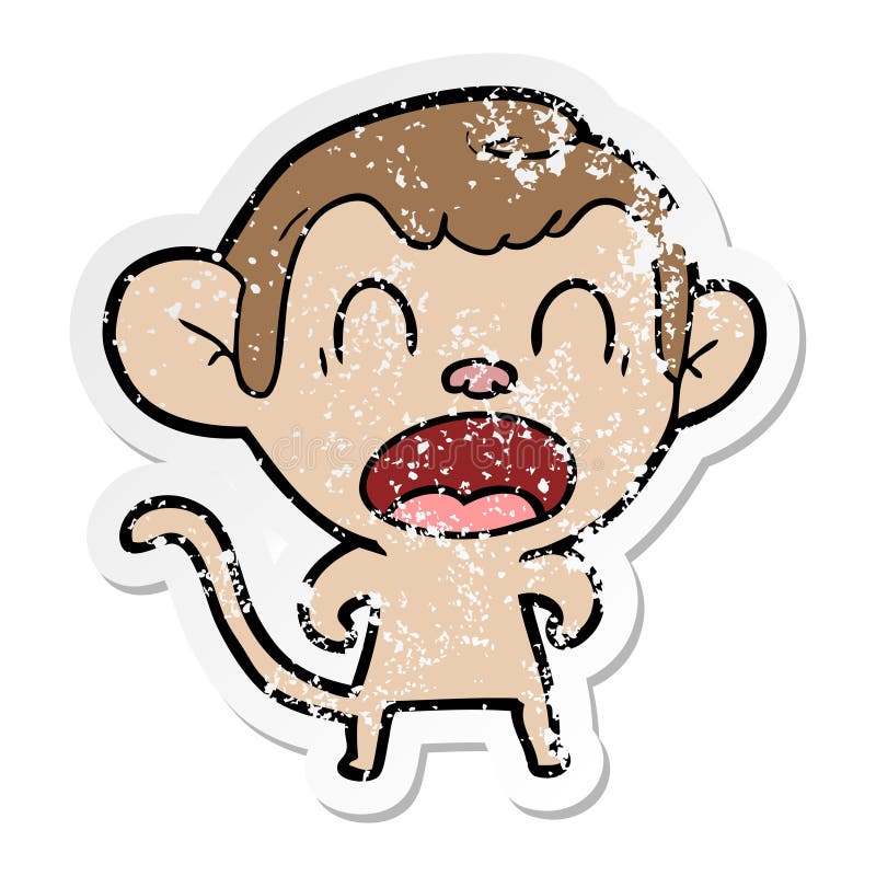 Distressed Sticker of a Shouting Cartoon Monkey Stock Vector ...