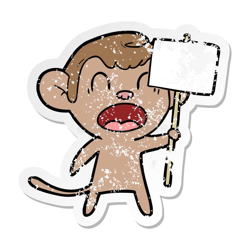 Distressed Sticker of a Shouting Cartoon Monkey Stock Vector ...