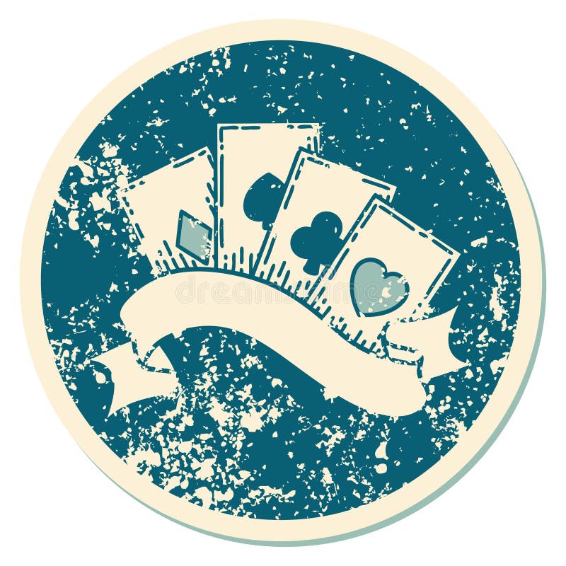 Distressed Sticker Tattoo Style Icon of Cards and Banner Stock Vector ...
