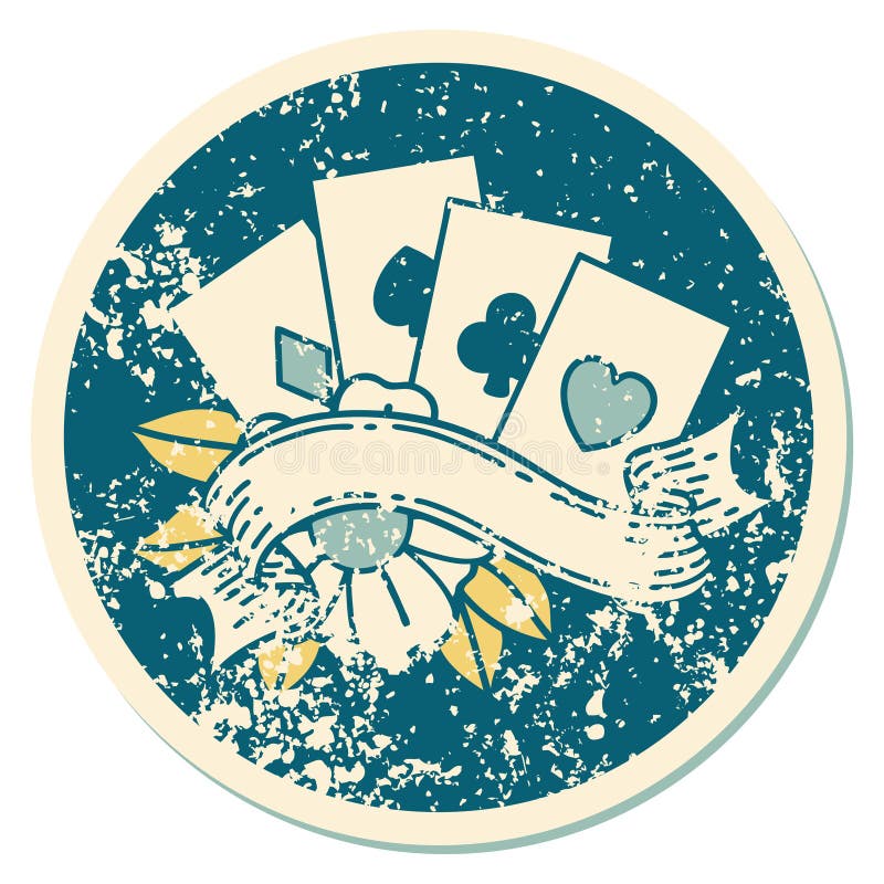 Distressed Sticker Tattoo Style Icon of Cards and Banner Stock Vector ...