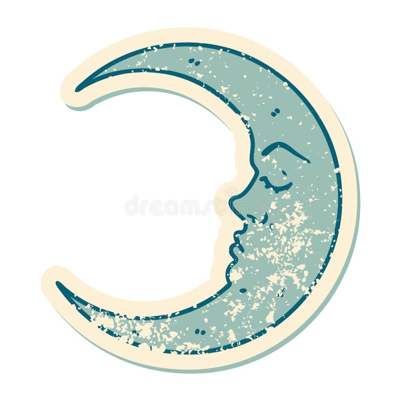 Distressed Sticker Tattoo Style Icon of a Crescent Moon Stock Vector ...