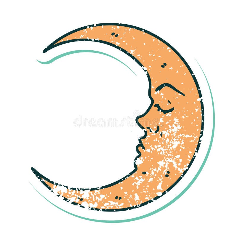 Distressed Sticker Tattoo Style Icon of a Crescent Moon Stock Vector ...