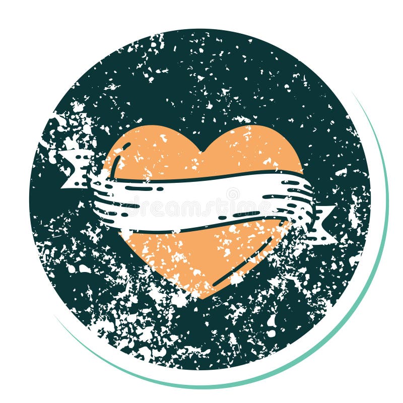 Distressed Sticker Tattoo Style Icon of a Heart and Banner Stock Photo ...