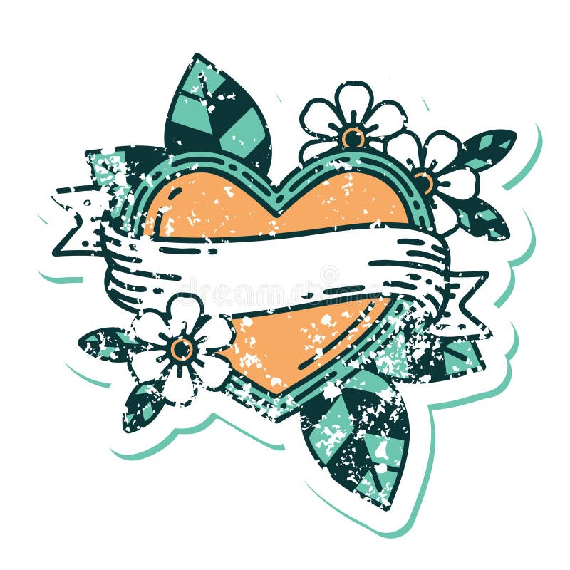 Distressed Sticker Tattoo Style Icon of a Heart and Banner Stock Vector ...