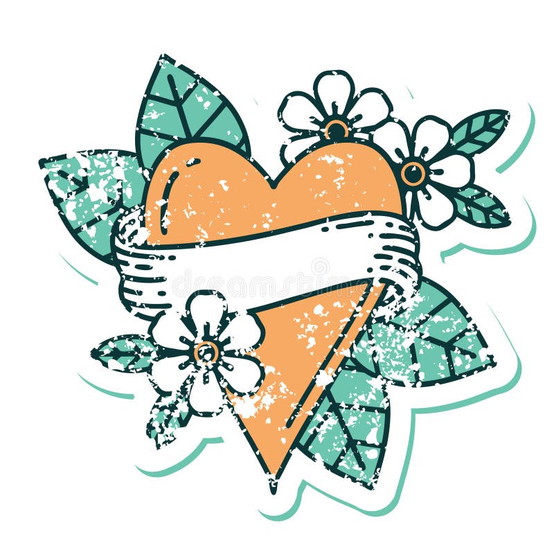Distressed Sticker Tattoo Style Icon of a Heart and Banner Stock Image ...