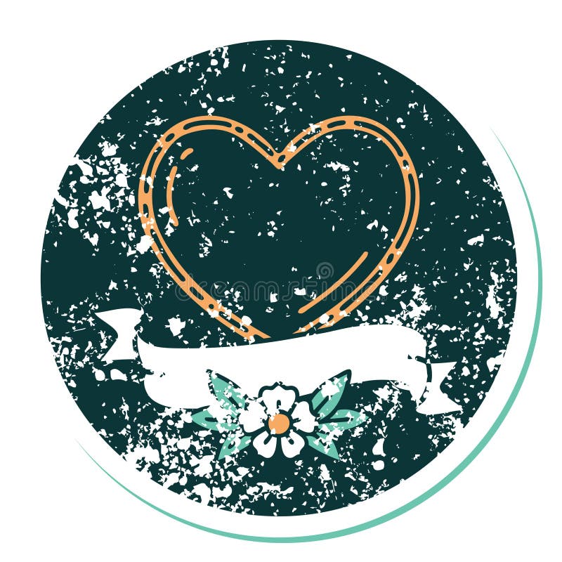 Distressed Sticker Tattoo Style Icon of a Heart and Banner Stock Vector ...