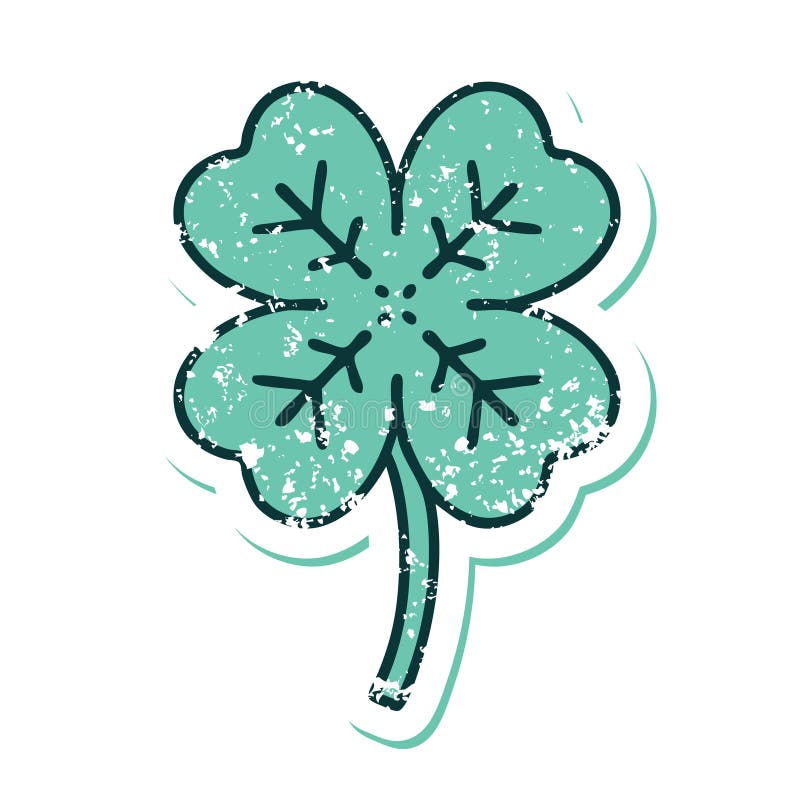 Distressed Sticker Tattoo Style Icon of a 4 Leaf Clover Stock Vector ...