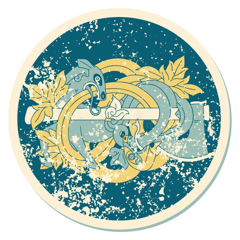 Distressed Sticker Tattoo Style Icon of a Medieval Carving Stock Vector ...