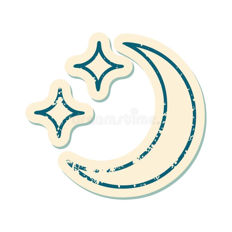 Distressed Sticker Tattoo Style Icon of a Moon and Stars Stock Vector ...