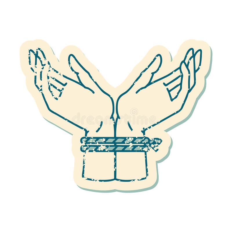 Distressed Sticker Tattoo Style Icon of a Pair of Tied Hands Stock ...